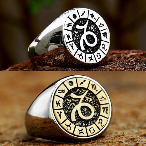 Vintage CAPRICORN Star Sign Symbol Ring Stainless Steel Men Women ...