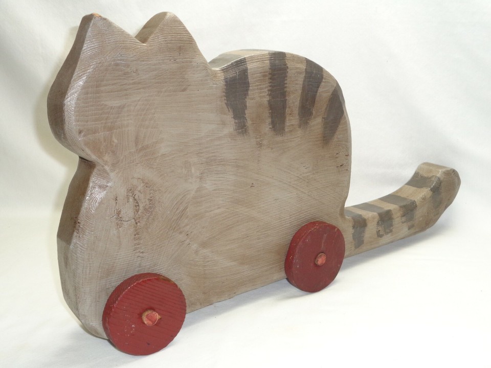 Vtg Wood Cat Folk Art Americana Country Cottage Primitive Colonial Room ...