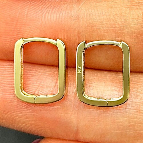 Real 14K Gold Mini Square Snap Clasp Huggie Hoop Earrings 12mm | eBay