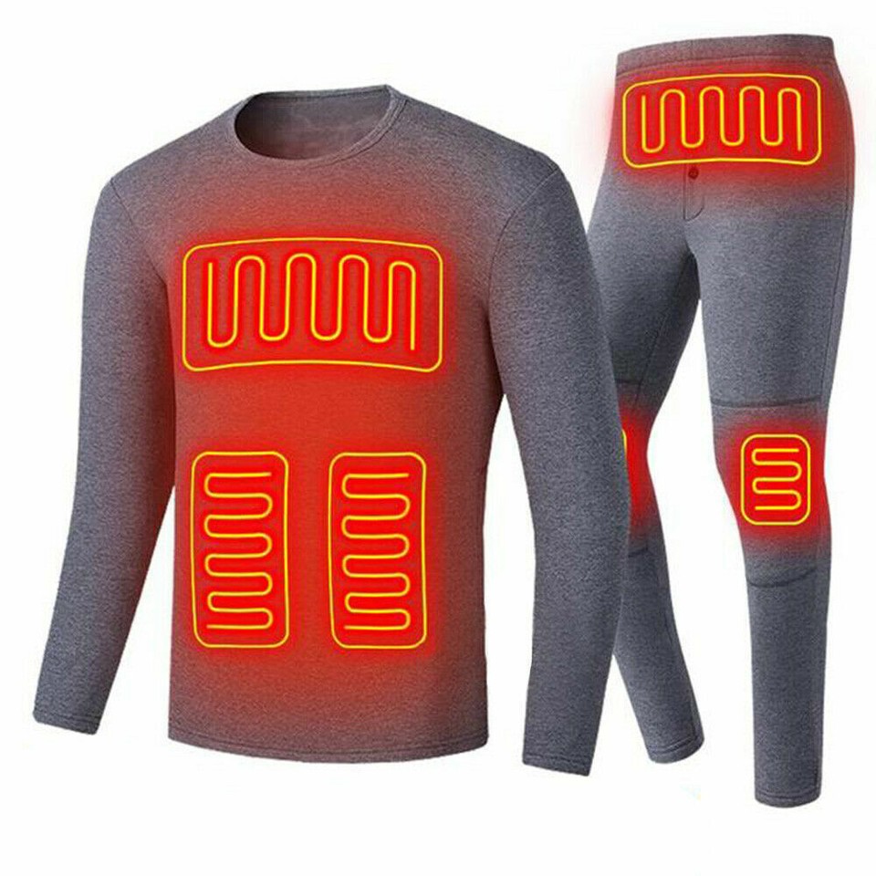 Men Woman USB Electric Heated Underwear Thermal Pyjamas Winter Long ...