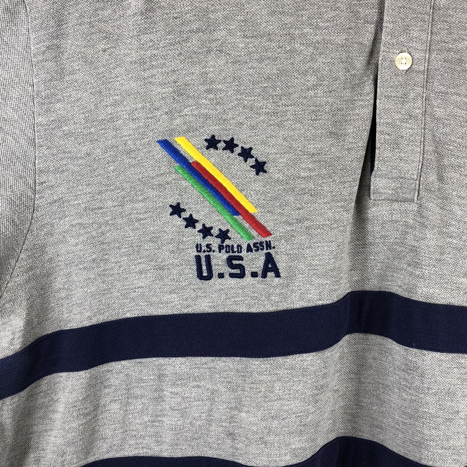 US Polo Assn USPA Men’s 2XL Grey Striped Short Sleeve Blue Pony Logo ...