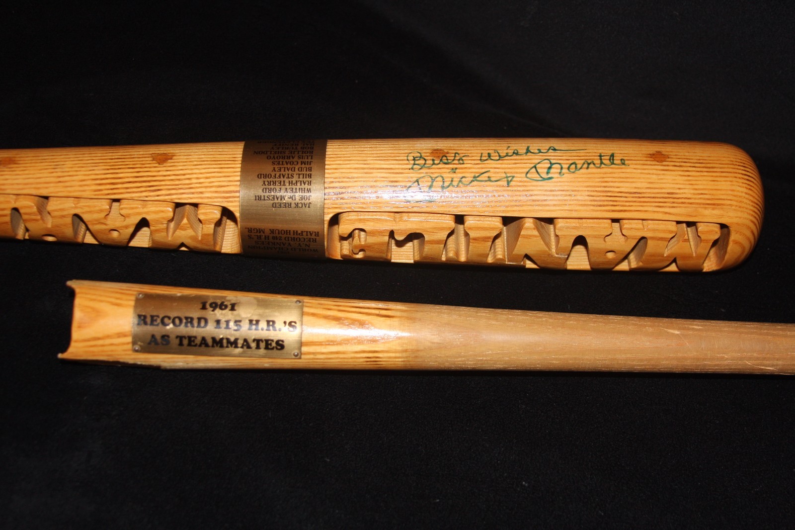 MICKEY MANTLE AUTOGRAPHED INSCRIBED BROKEN BATSMITH CARVED BASEBALL BAT ...