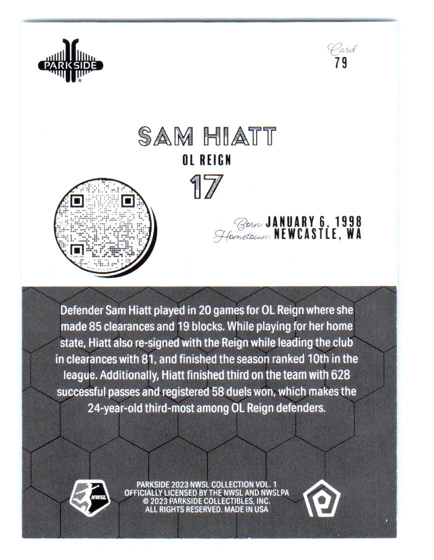 2023 Parkside NWSL Black & White Sam Hiatt OL Reign #79 | eBay