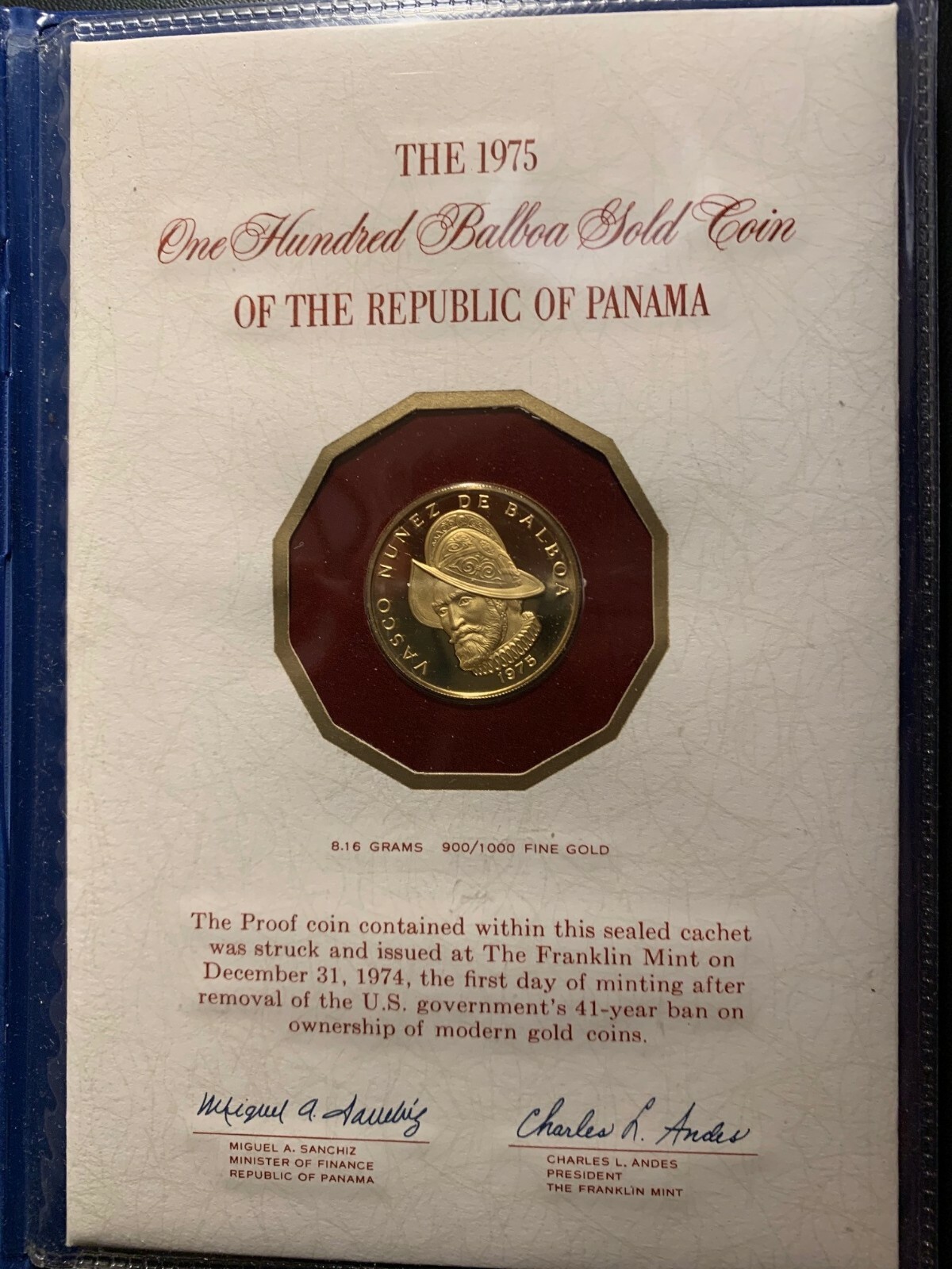 PANAMA 1975 100 BALBOA PROOF GOLD COIN WITH ORIGINAL DOCUMENTATION | eBay