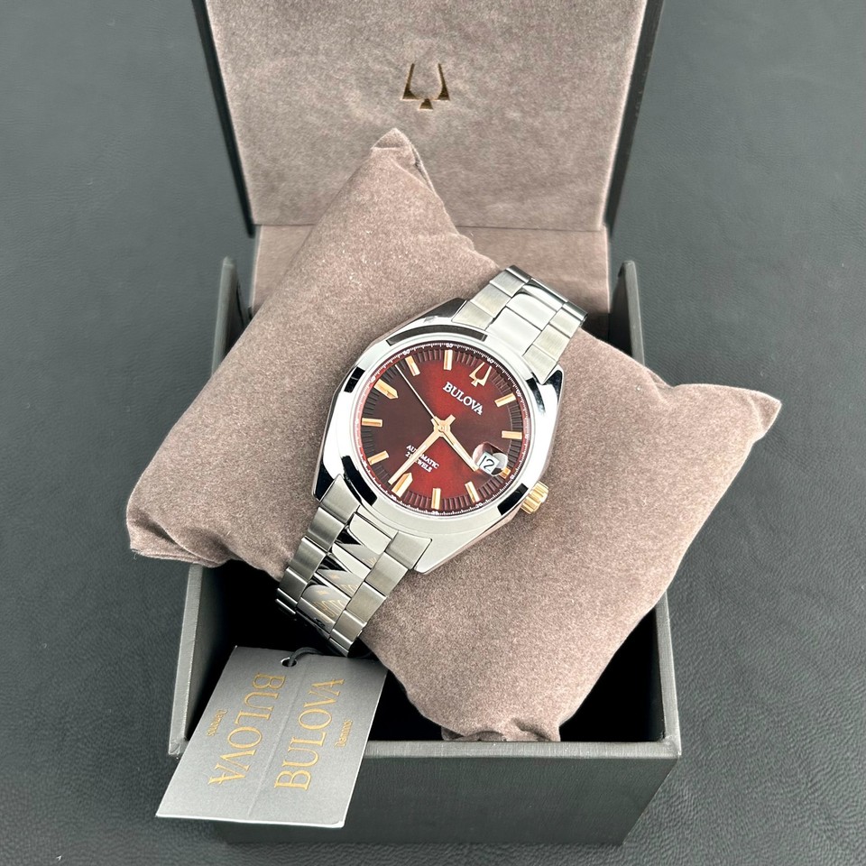 Bulova Surveyor 98B422 Automatic Red Dial Men's Stainless Steel Watch ...