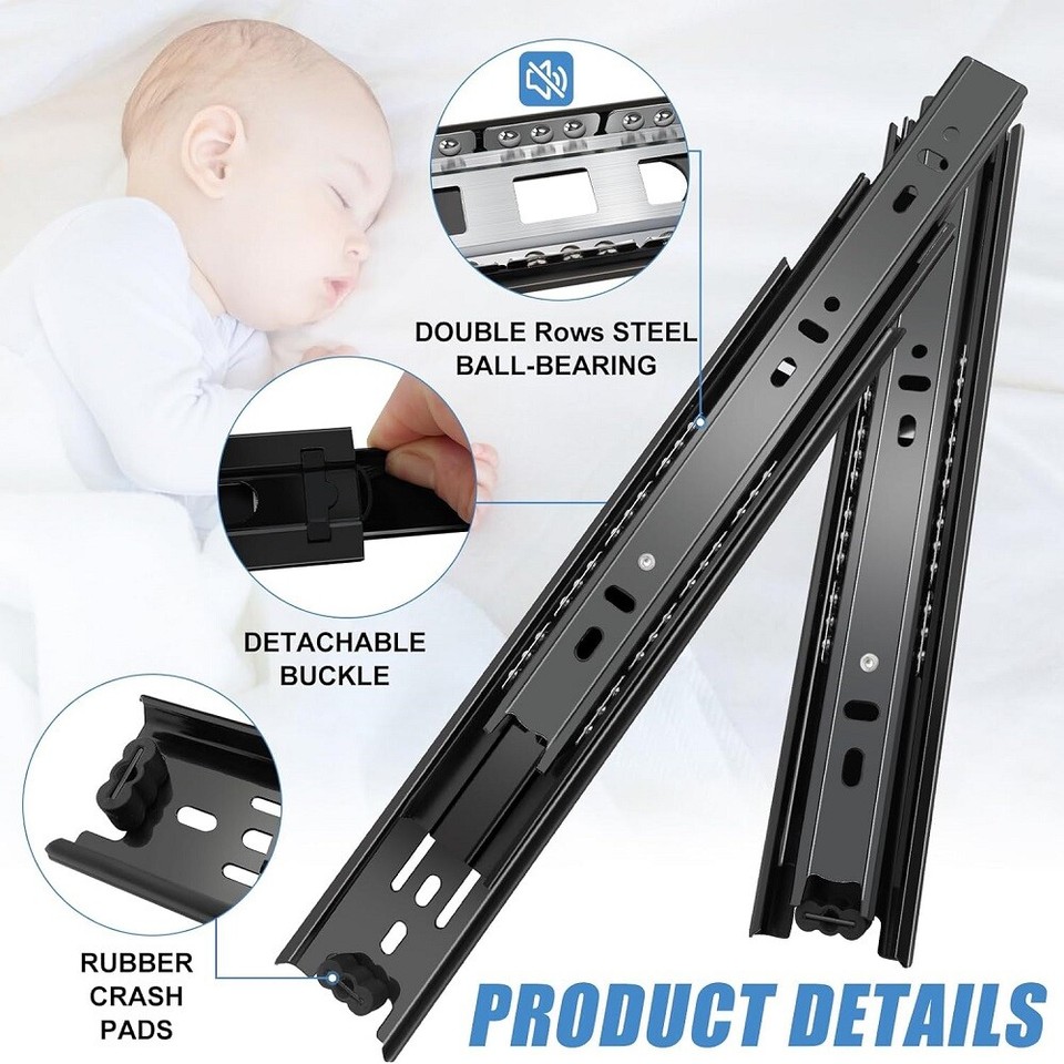 1/5Pair Full Extension Drawer Slides Rails 10"-24" 100LB Side Mount ...