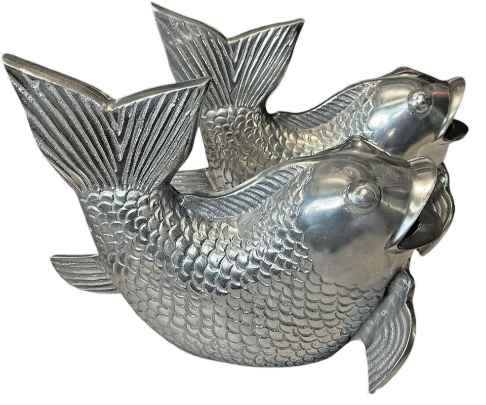Fish Statue Vase Metal Art Sculpture Happy Tail-Up Koi Cast Aluminum | eBay