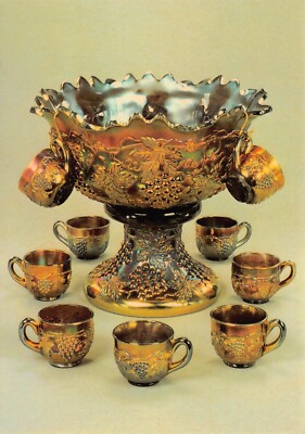 Carnival Glass Punch Bowl Set Grape Pattern Northwood Glass 6x4 ...