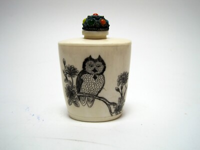 Vintage Chinese Snuff Bottle Owl Hand Carved W/Jeweled Lid 2 3/4" | eBay