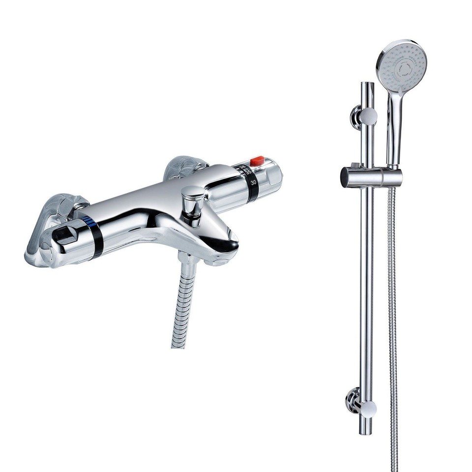 Thermostatic Bathroom Bath Shower Valve Mixer Tap With Slider Rail Kit ...