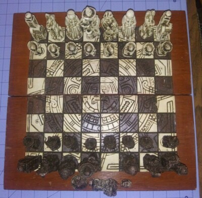 Mexican Mayan Aztec Carved Chess Set Complete Sombreros Donkeys ...