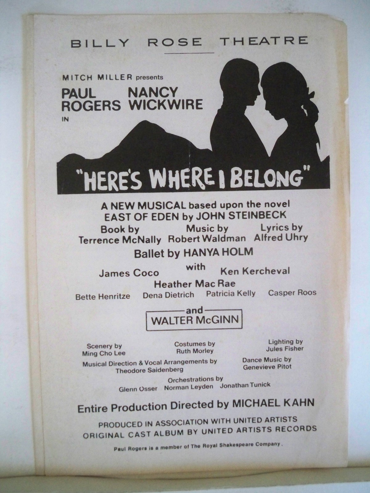 HERE'S WHERE I BELONG Playbill PAUL ROGERS / NANCY WICKWIRE Flop NYC ...