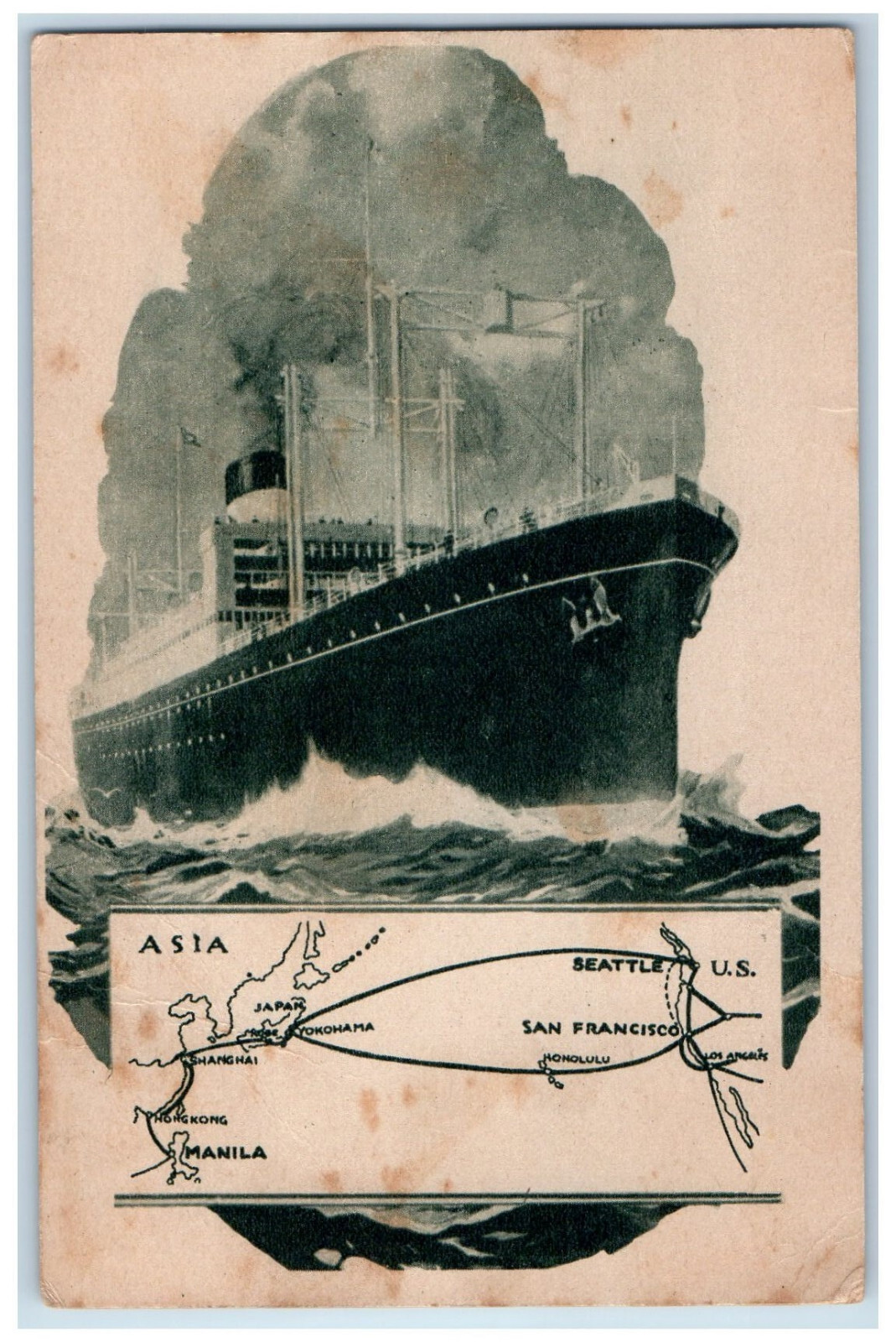c1910 Enroute to US Aboard American Mail Line Dollar Steamship Line ...