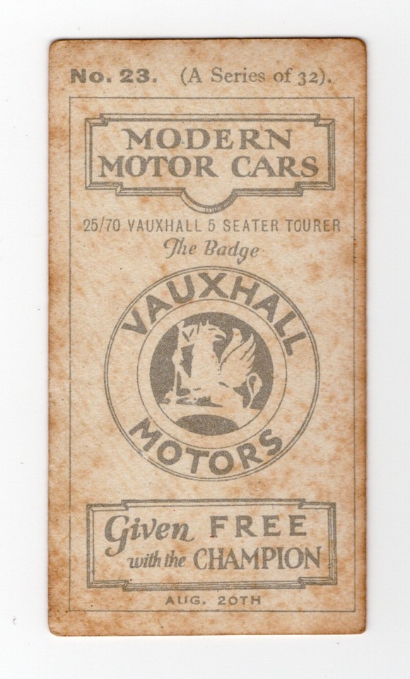 Motor Car Card - 25/70 Vauxhall 5 Seater Tourer | eBay