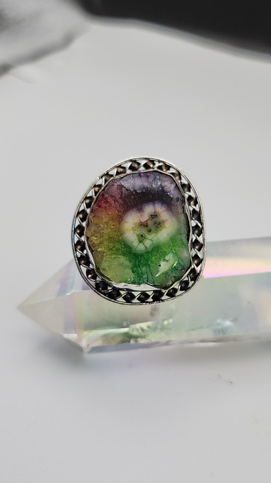 Rainbow Solar Quartz Crystal Ring In Sterling Silver Jewelry Size 9.5 ...