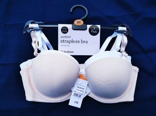 Debenhams Women's 2 Pack Strapless or with straps Padded Bra White/Nude Size 32C | eBay UK