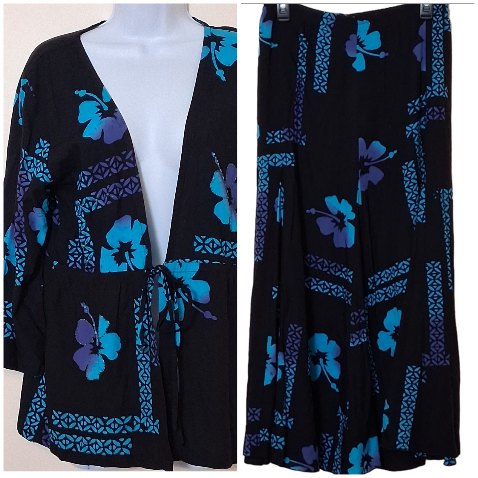 Bali Batiks Skirt Set Hand Painted Resort wear Tie F… - Gem