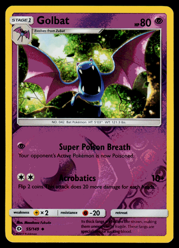 Pokemon Card - SM - Sun & Moon Golbat 55/149 Reverse Holo - NM | eBay