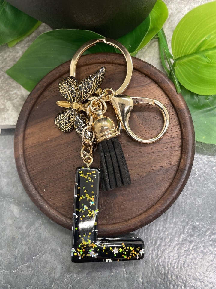 3.5" Handmade Resin Pendant Initial Keychain L Tassel New Free Ship ...