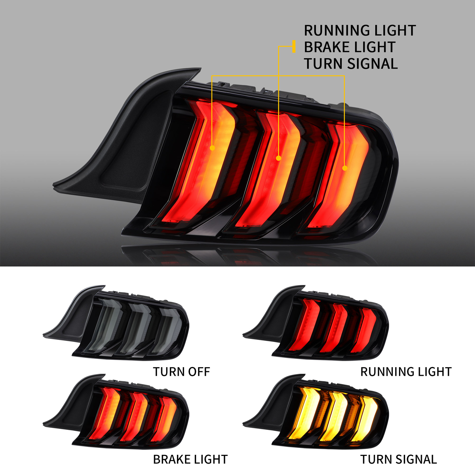 VLAND 5 Modes LED Smoked Tail Light For 2015-2021 2020 Ford Mustang ...