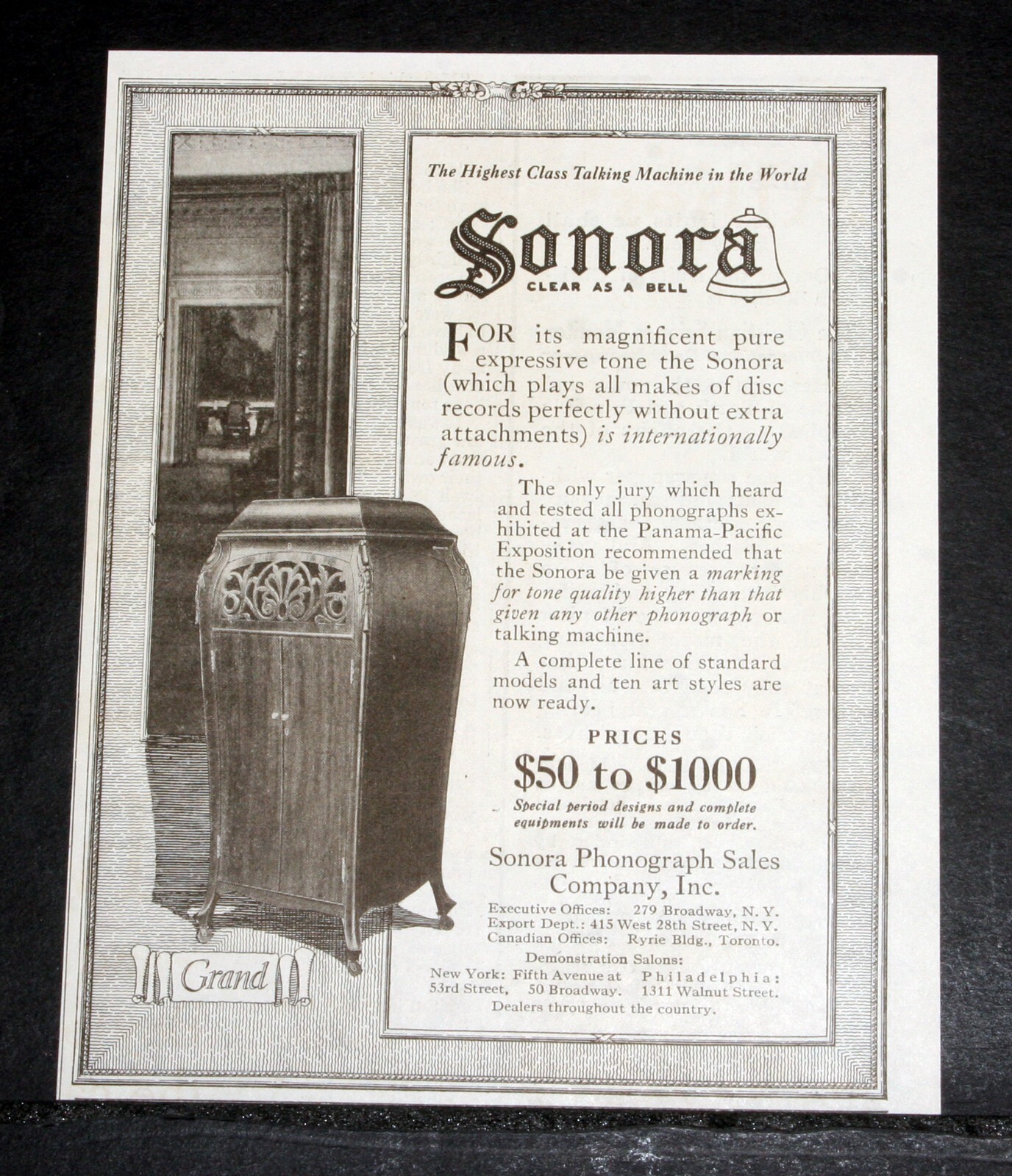 1918 OLD MAGAZINE PRINT AD, THE SONORA "GRAND" TALKING MACHINE, CLEAR AS A BELL! | eBay