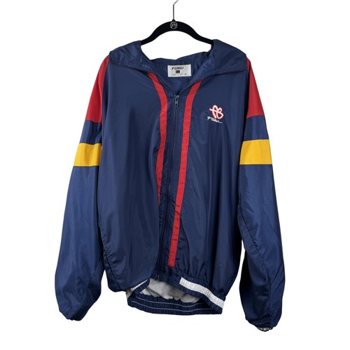 Vintage FUBU Jacket Mens XL Blue Red Yellow Hooded Windbreaker Logo Hip ...