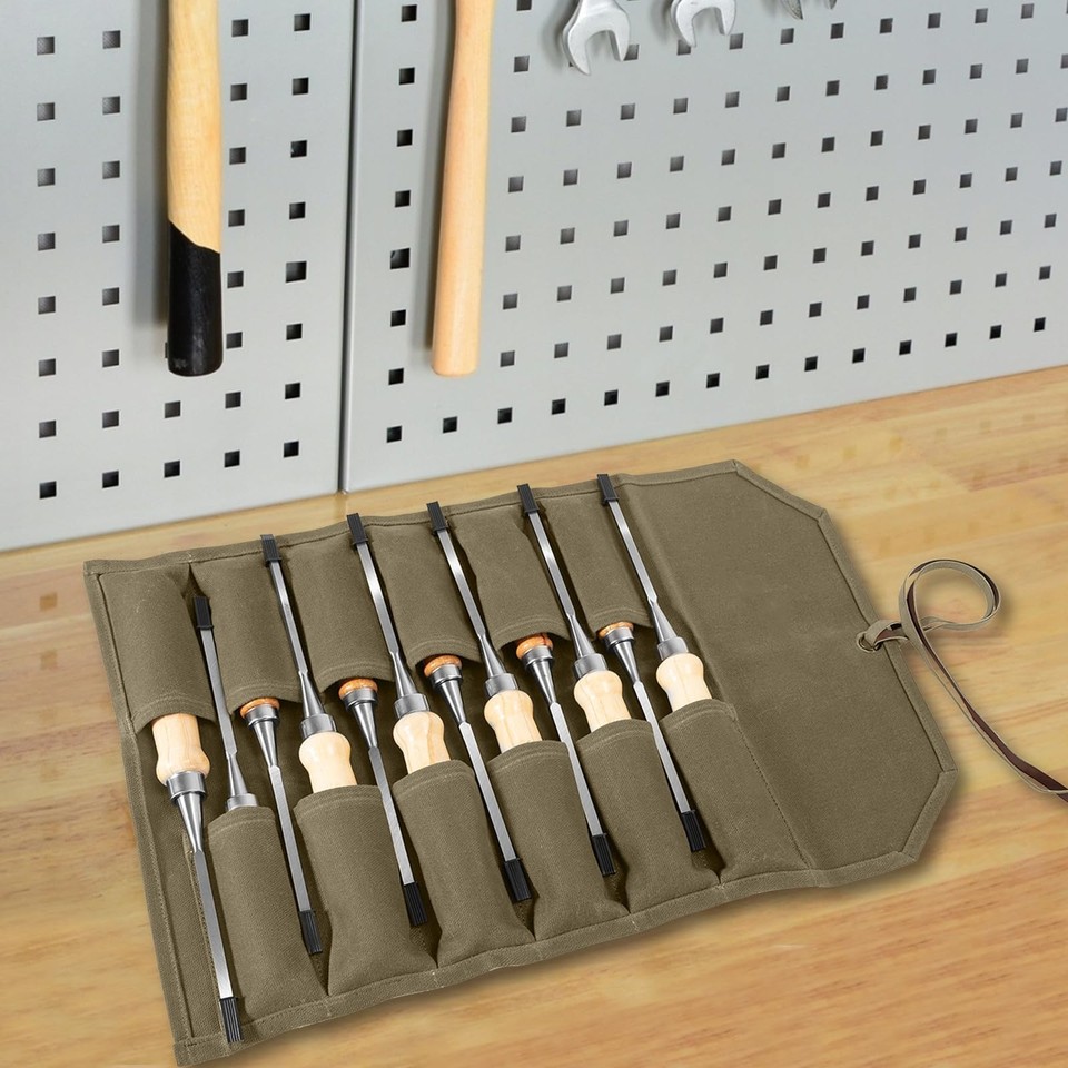 Chisel Roll,12 Pockets Roll Up Tool Pouch,Waxed Canvas Small Tool Roll ...