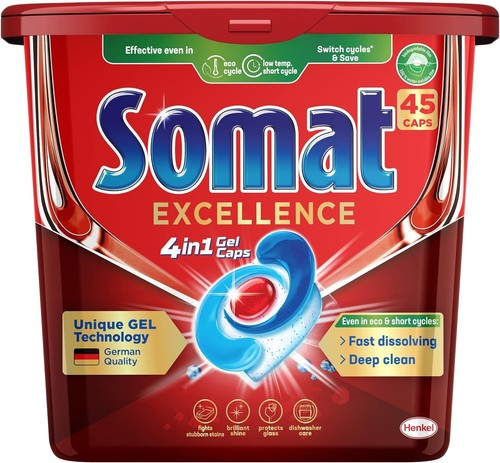 Somat Excellence 4-in-1 Dishwasher Capsules (45 Pack), Dishwashing ...