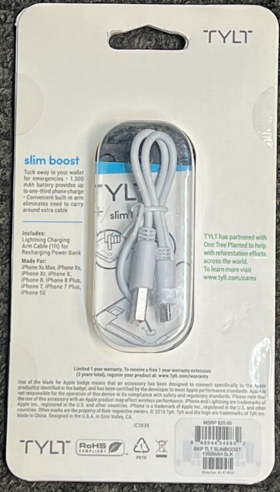 Tylt Slim Boost 1350mAh Battery Pack - Black | eBay