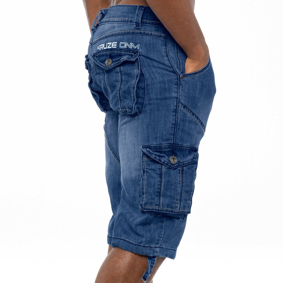 Kruze Mens Cargo Shorts Combat Denim Jean Shorts Summer Knee Length ...
