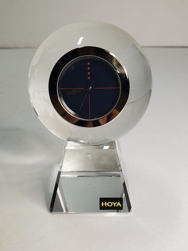 HOYA World Globe Crystal Quartz Desk Clock on Pedestal Good Condition ...
