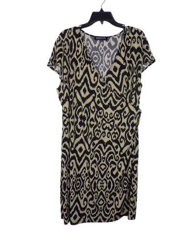 2x Jones New York Faux Wrap Surplice Crossover Dress Tan Black Tribal ...