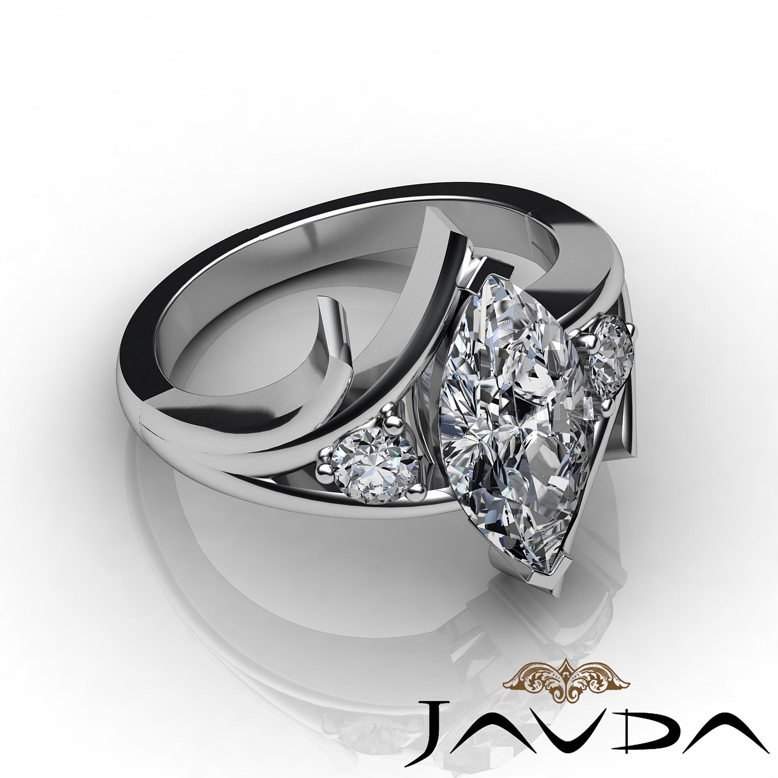 3 Stone Split Shank Prong Set Marquise Diamond Engagement Ring GIA I ...