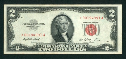 ** STAR - 6 DIGIT ** $2 1953 ((VF+)) United States Note ** PAPER ...