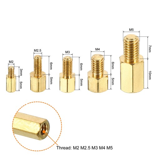 M2 M2.5 M3 M4 M5 Standoff Screws 50 Pack Brass Hex PCB Standoffs Gold ...