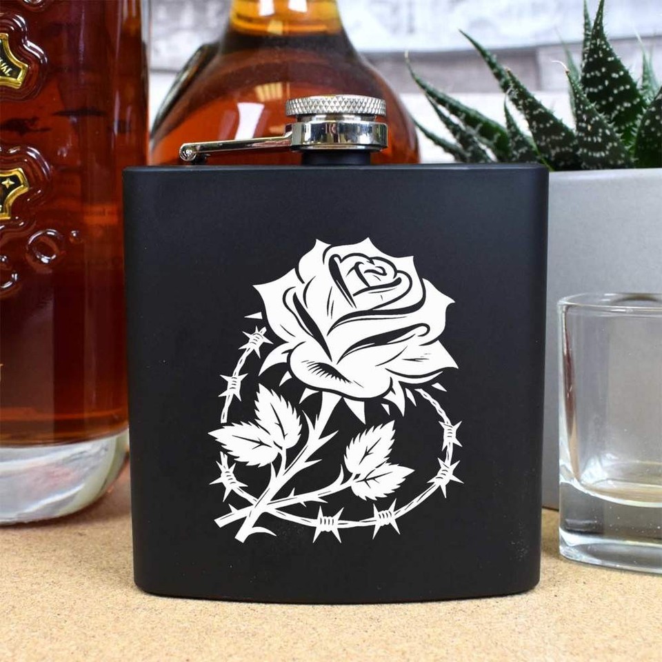 6oz (170ml) 'Barbed Wire Rose' Pocket Hip Flask (HP00040979) | eBay