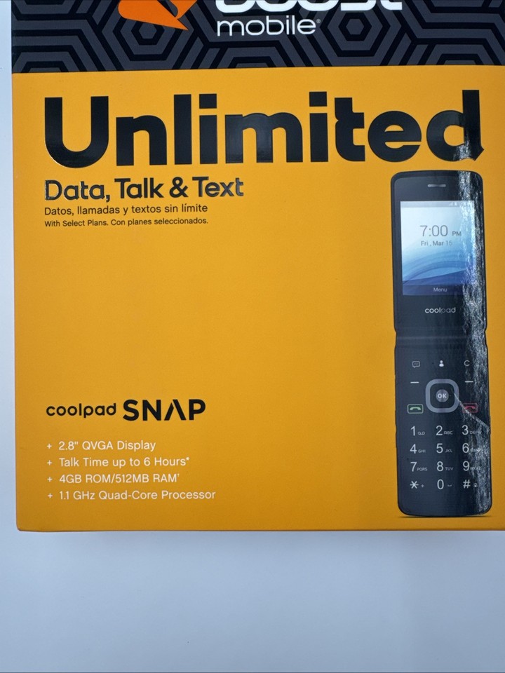New-Boost Mobile-Coolpad Snap Flip Phone-Black-4G LTE-3312A-Free ...