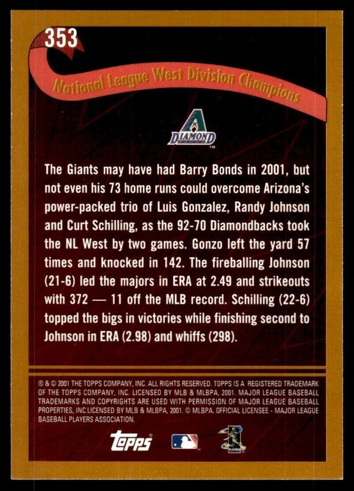 2002 Topps Baseball Card Arizona Diamondbacks Playoff Bound #353 | eBay