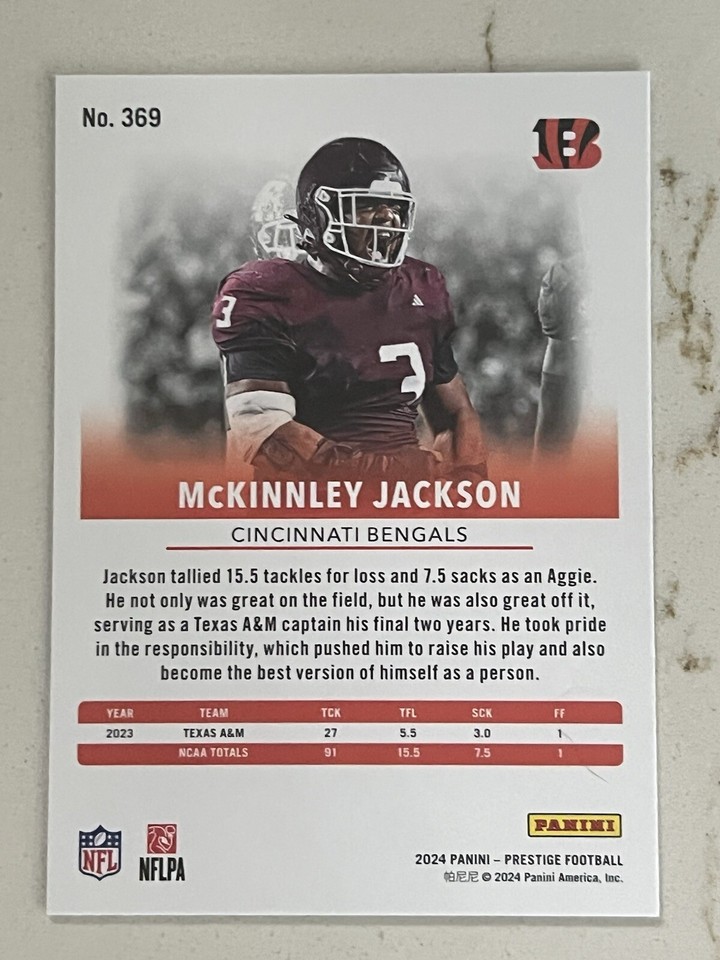 McKinnley Jackson Cincinnati Bengals 2024 Prestige Football Rookie Card ...