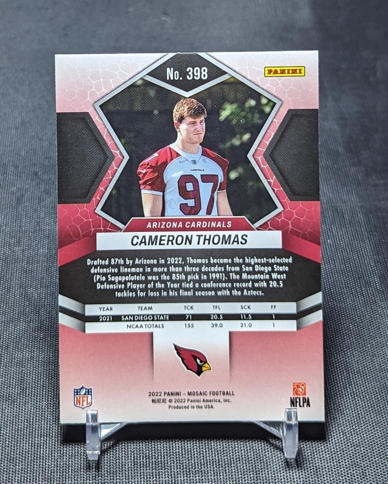 Cameron Thomas Rookie RC 2022 Mosaic Football Base Card #398 Arizona ...