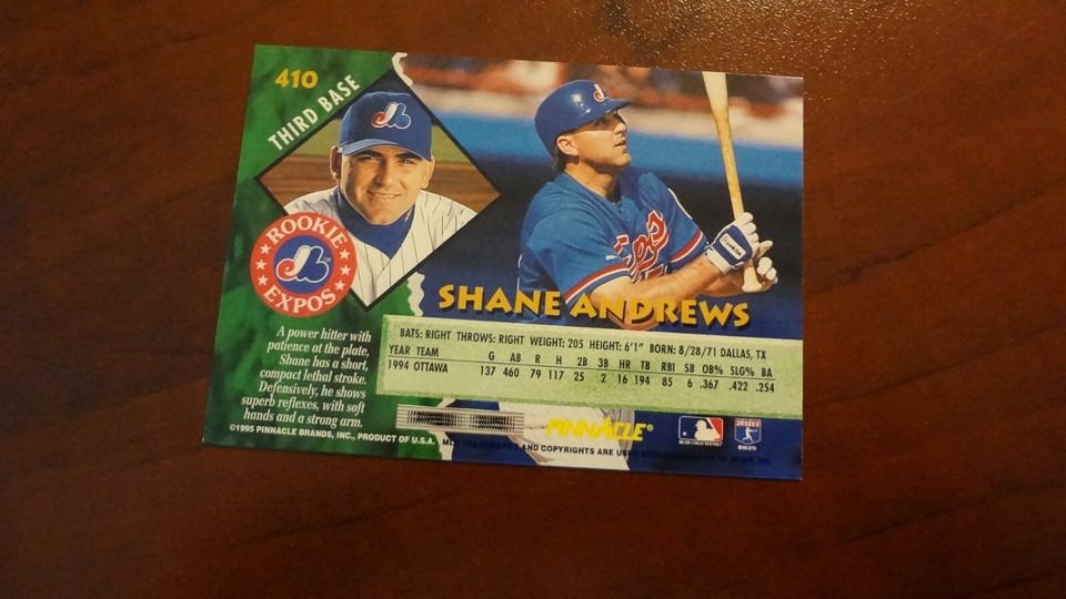 1995 PINNACLE # 410 SHANE ANDREWS BASEBALL CARD | eBay
