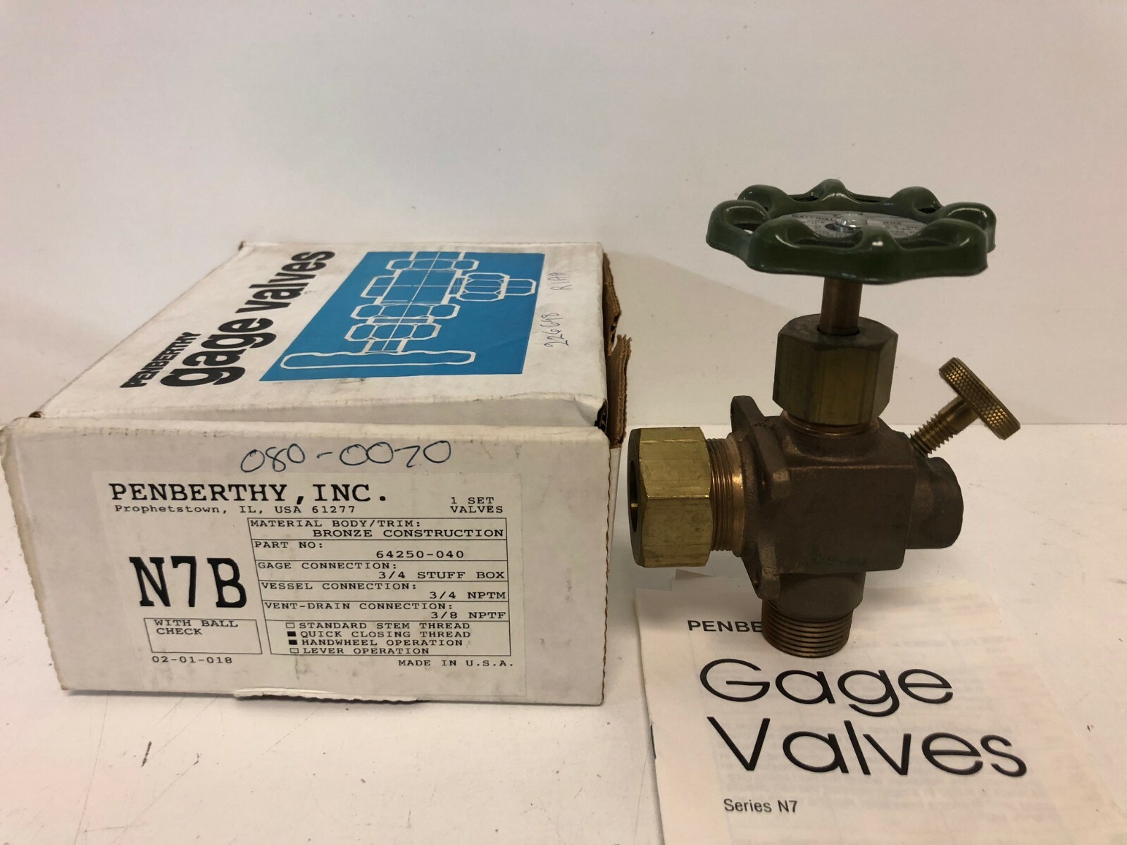 PENBERTHY N7B BRONZE GAGE VALVE 3/4" STUFF BOX 64250-040 for sale ...