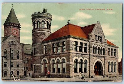 c1910's Post Office Exterior Building Clock Tower View Lansing Michigan ...