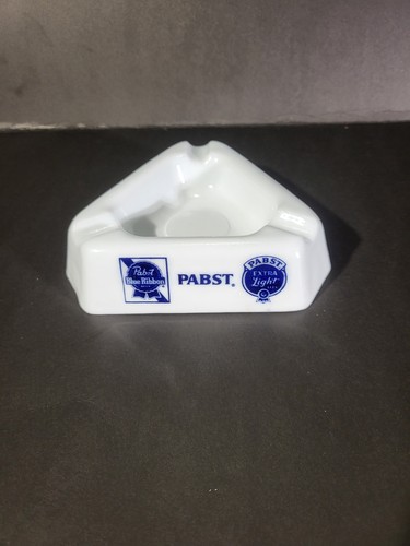 Pabst Blue Ribbon~~Pabst Light~~Beer~~White Glass~~ Ashtray~~HTF | eBay