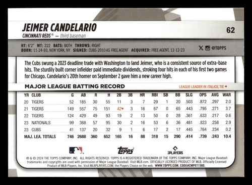 Jeimer Candelario 2024 Topps Big League #62 Cincinnati Reds | eBay