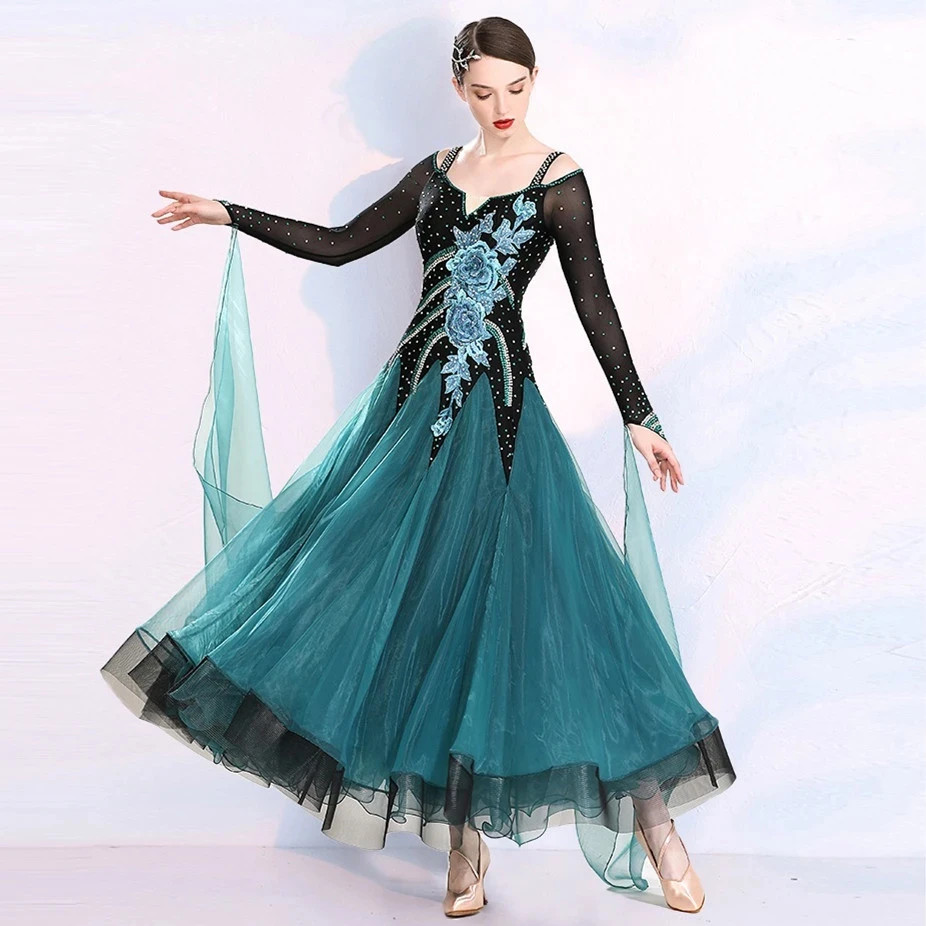 Swing Long Sleeves Ballroom Dance Dress for Women Lyrical Dance Dress ...