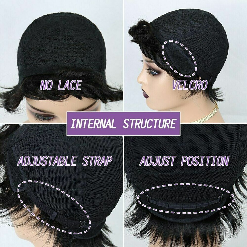 Short Pixie Cut Straight Hair Peruvian Human Hair Wigs Glueless Machine ...