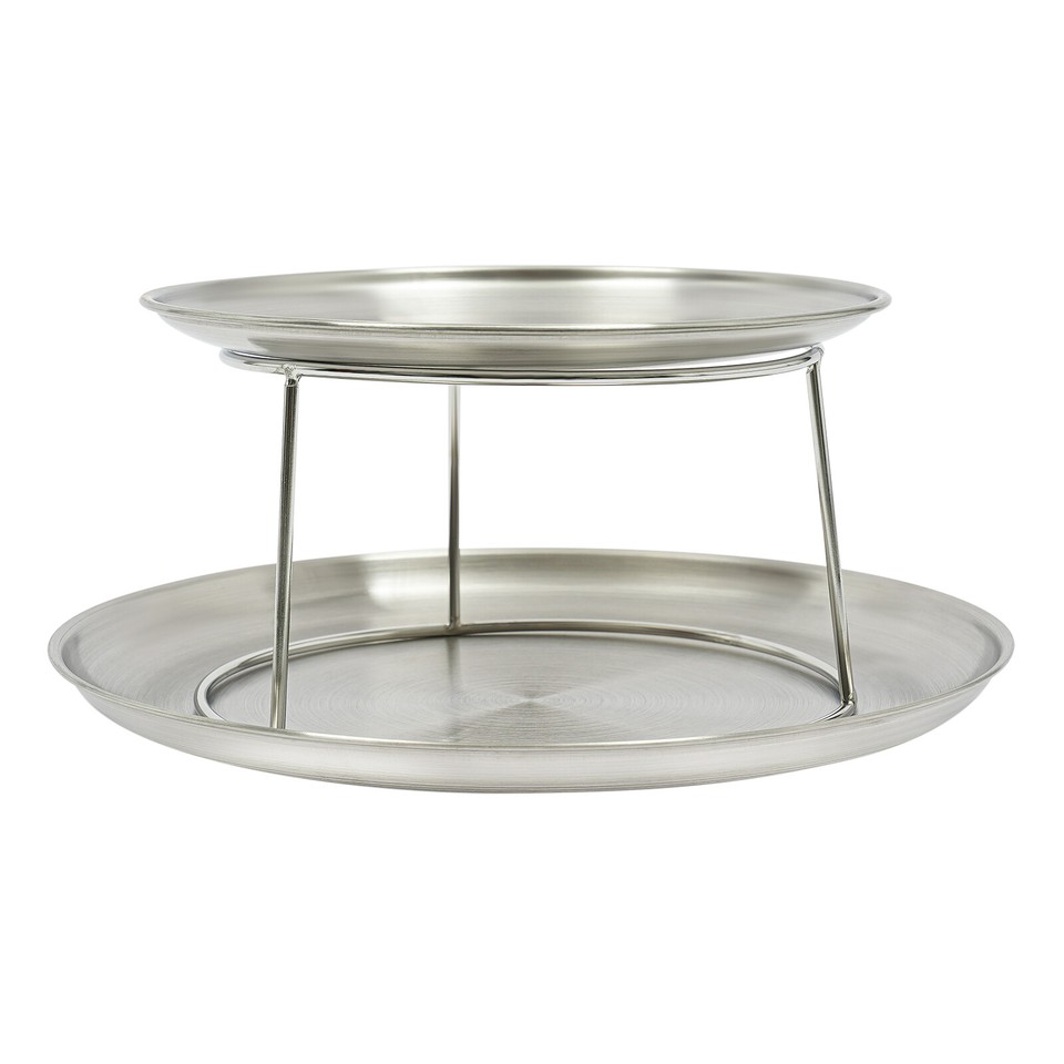 2 Tier Food Serving Riser Seafood Plate Round Plate Rack Silver Tray ...