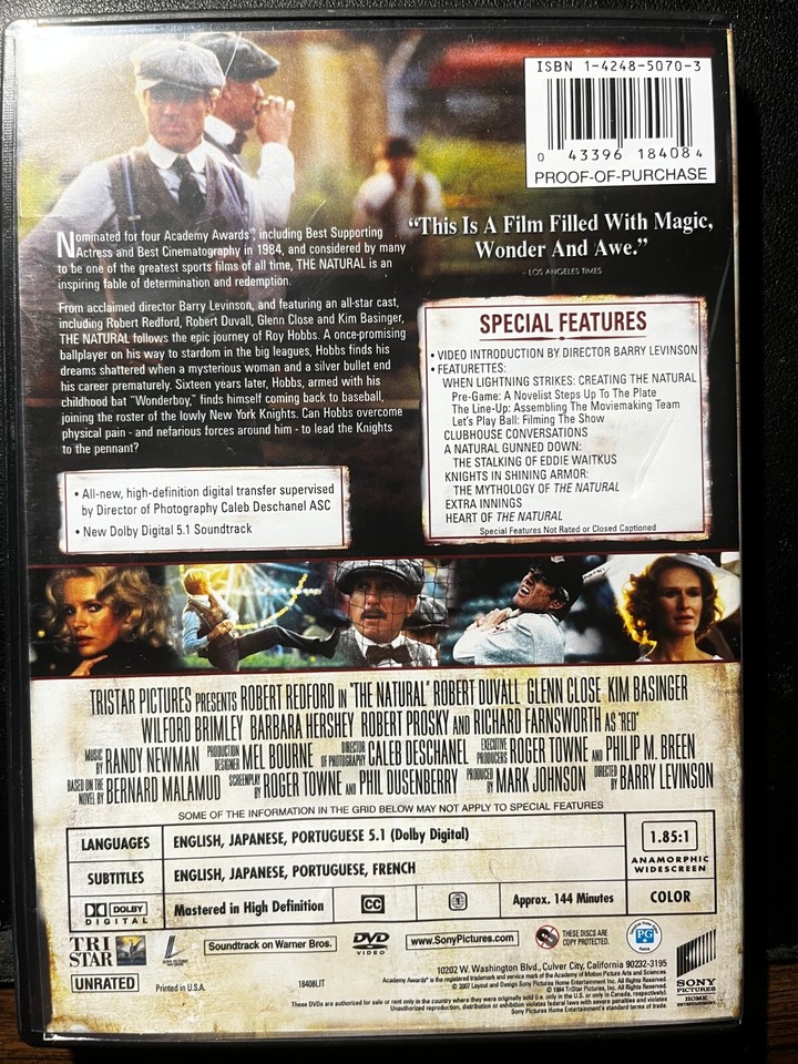 The Natural Director's Cut Very Good DVD 2 Disc Edition Robert Redford ...