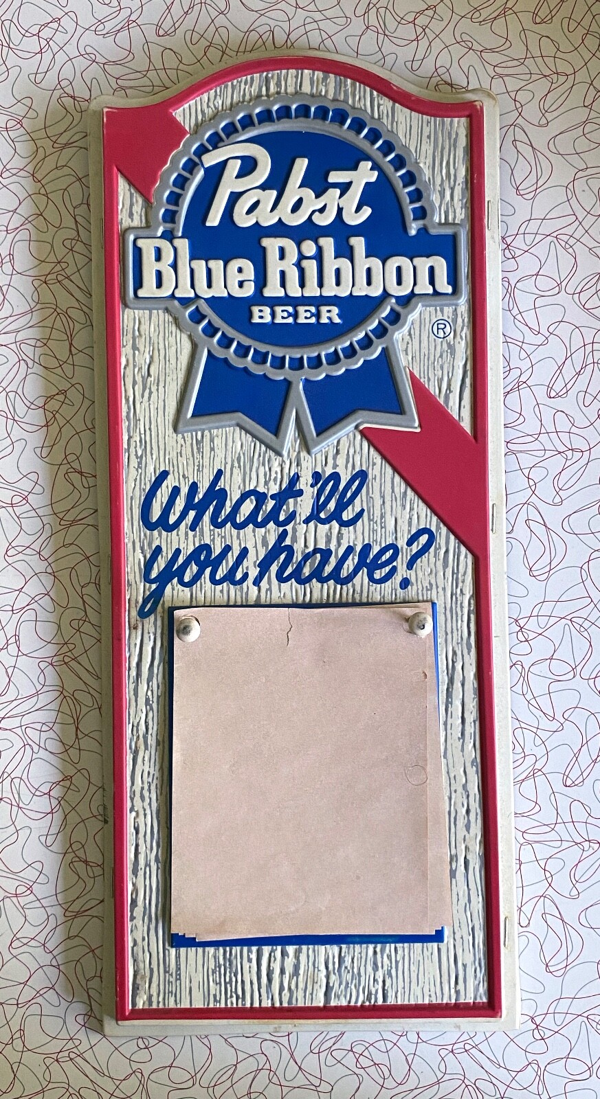 VTG NOS plastic PBR pabst blue ribbon beer What'll you Have? bar wall ...